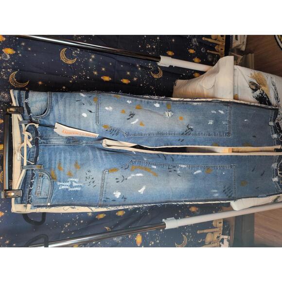 Jeans | First Row Slim Straight Jeans Artistic Distressed Design Size ...